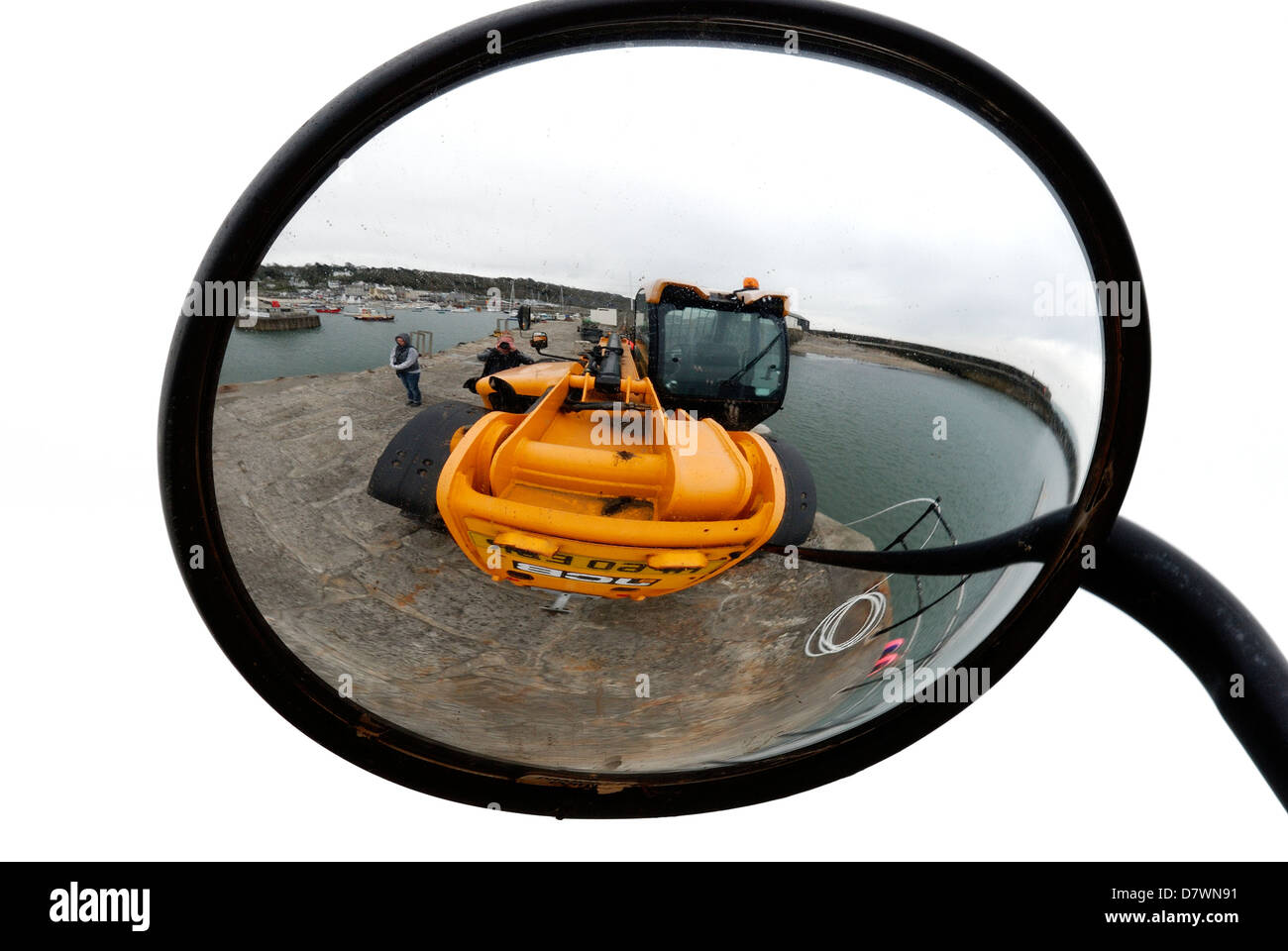 JCB rear view mirror reflection Stock Photo - Alamy