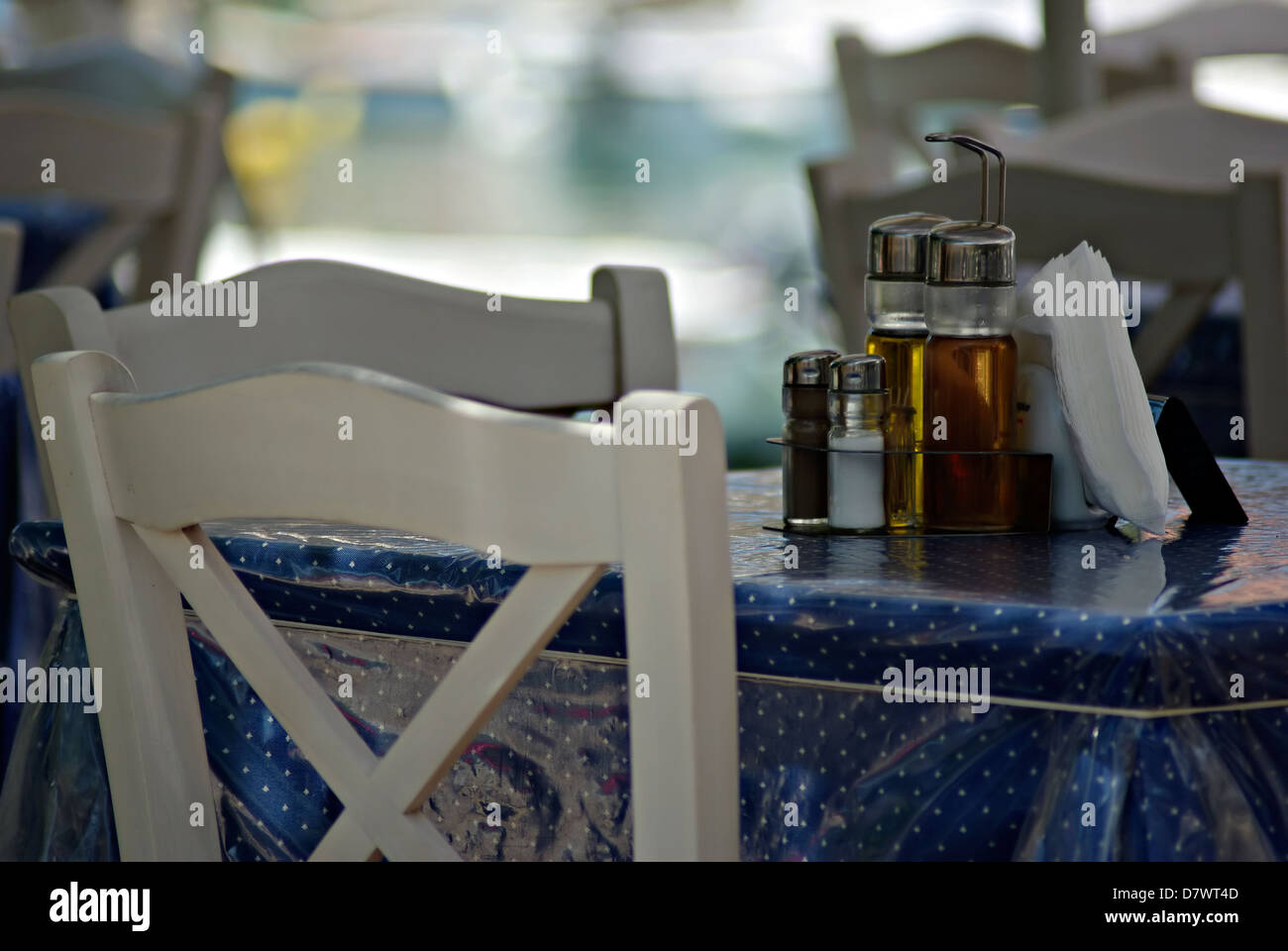 Traditional blue greek restaurant table hi-res stock photography and ...