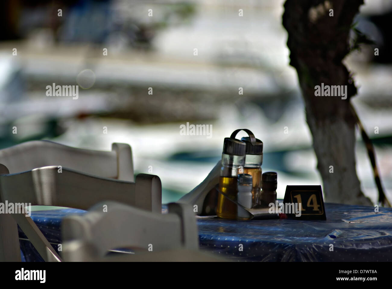 Traditional blue greek restaurant table hi-res stock photography and ...