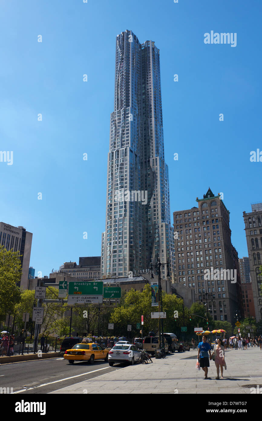 The Gehry Building residential tower rises over the Civic Center area ...