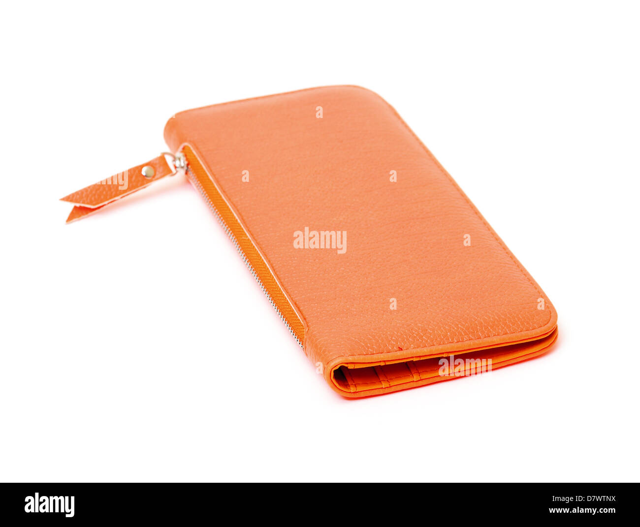 New Orange Leather Wallet on white background Stock Photo - Alamy