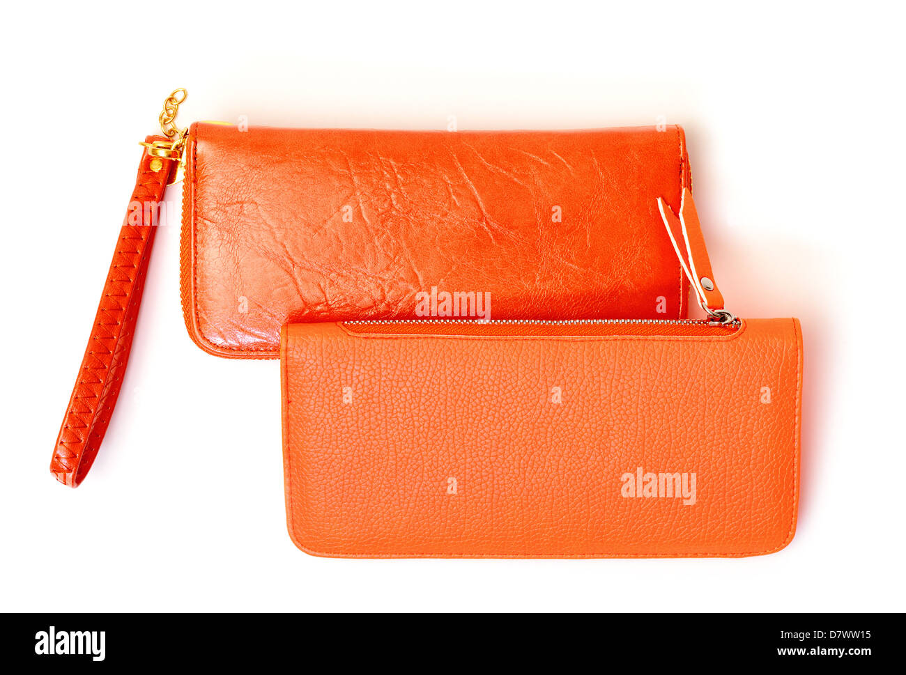 New Orange Leather Wallets on white background Stock Photo - Alamy
