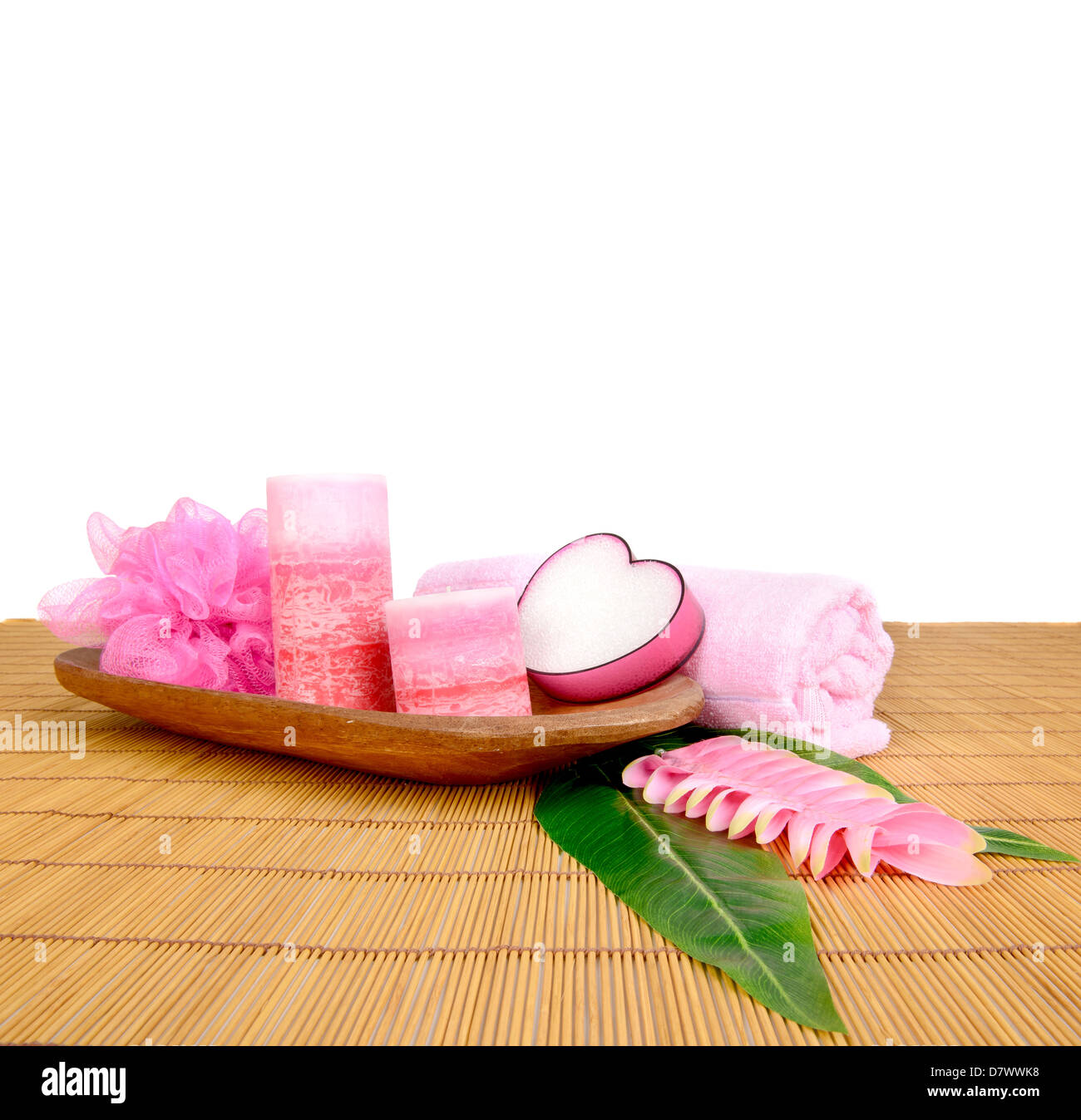 Spa setting in pink tone isolated in white Stock Photo - Alamy
