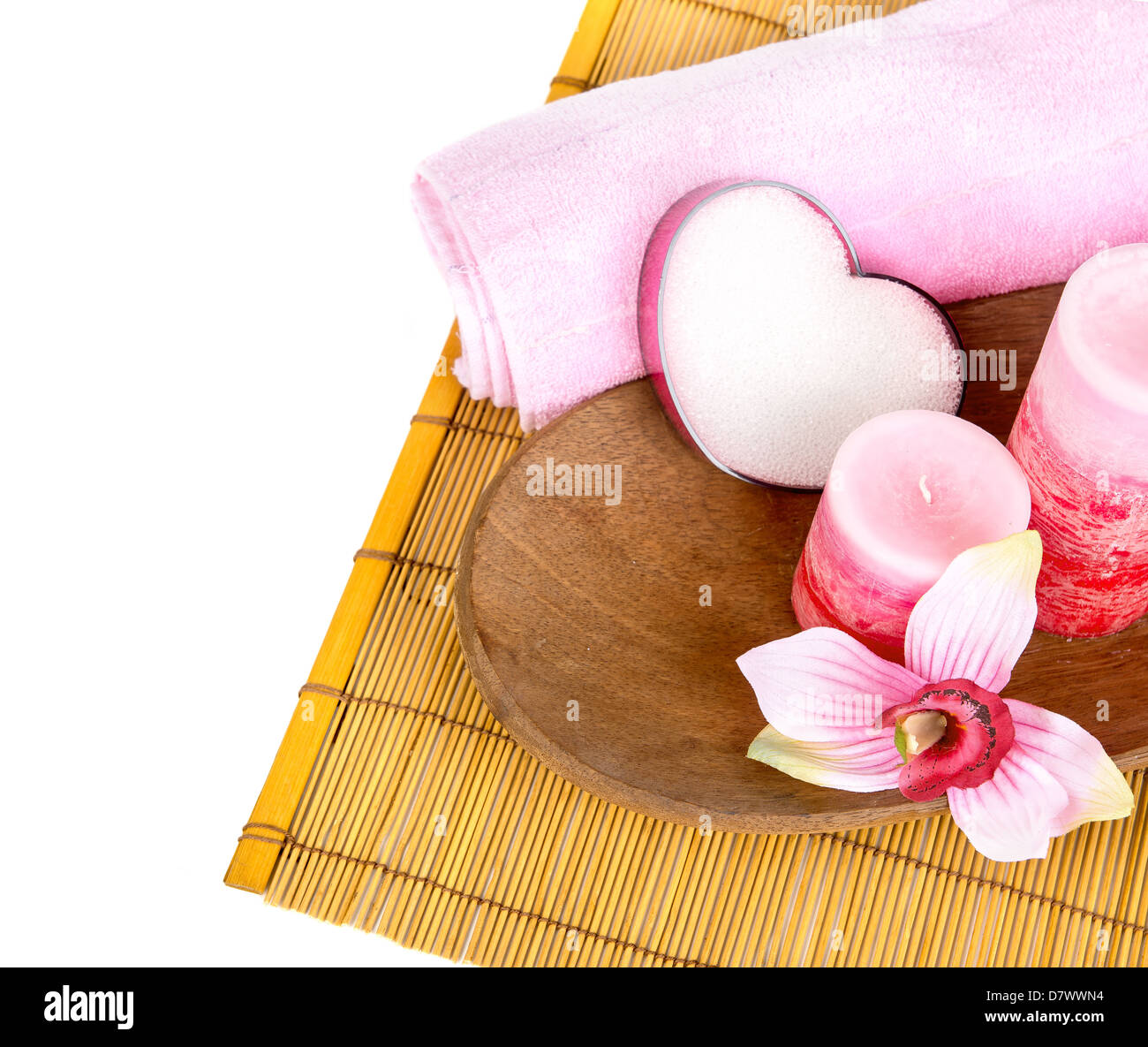 Spa setting in pink tone isolated in white Stock Photo - Alamy