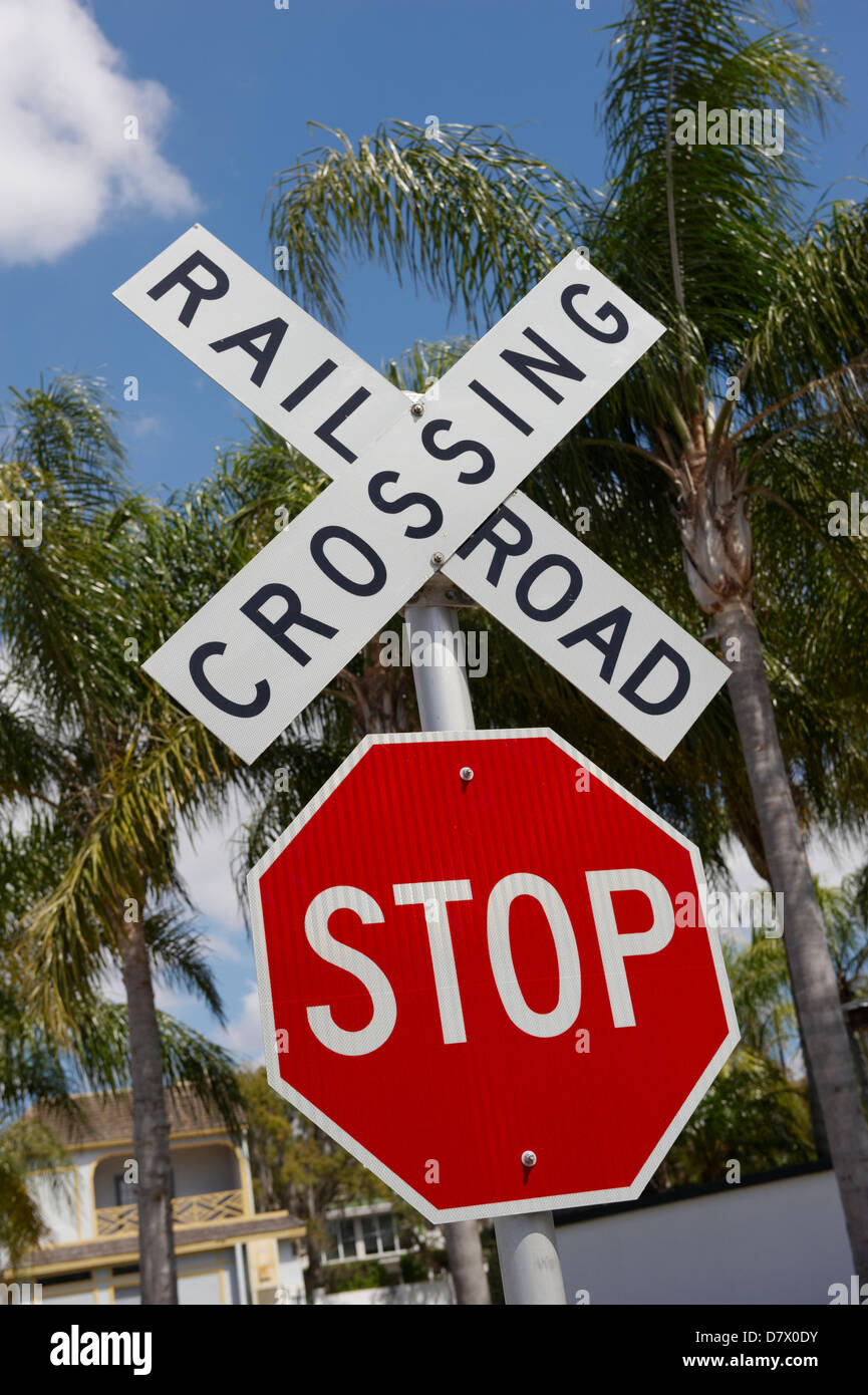 Stop sign at railroad crossing, Mount Dora, Florida, USA Stock Photo ...
