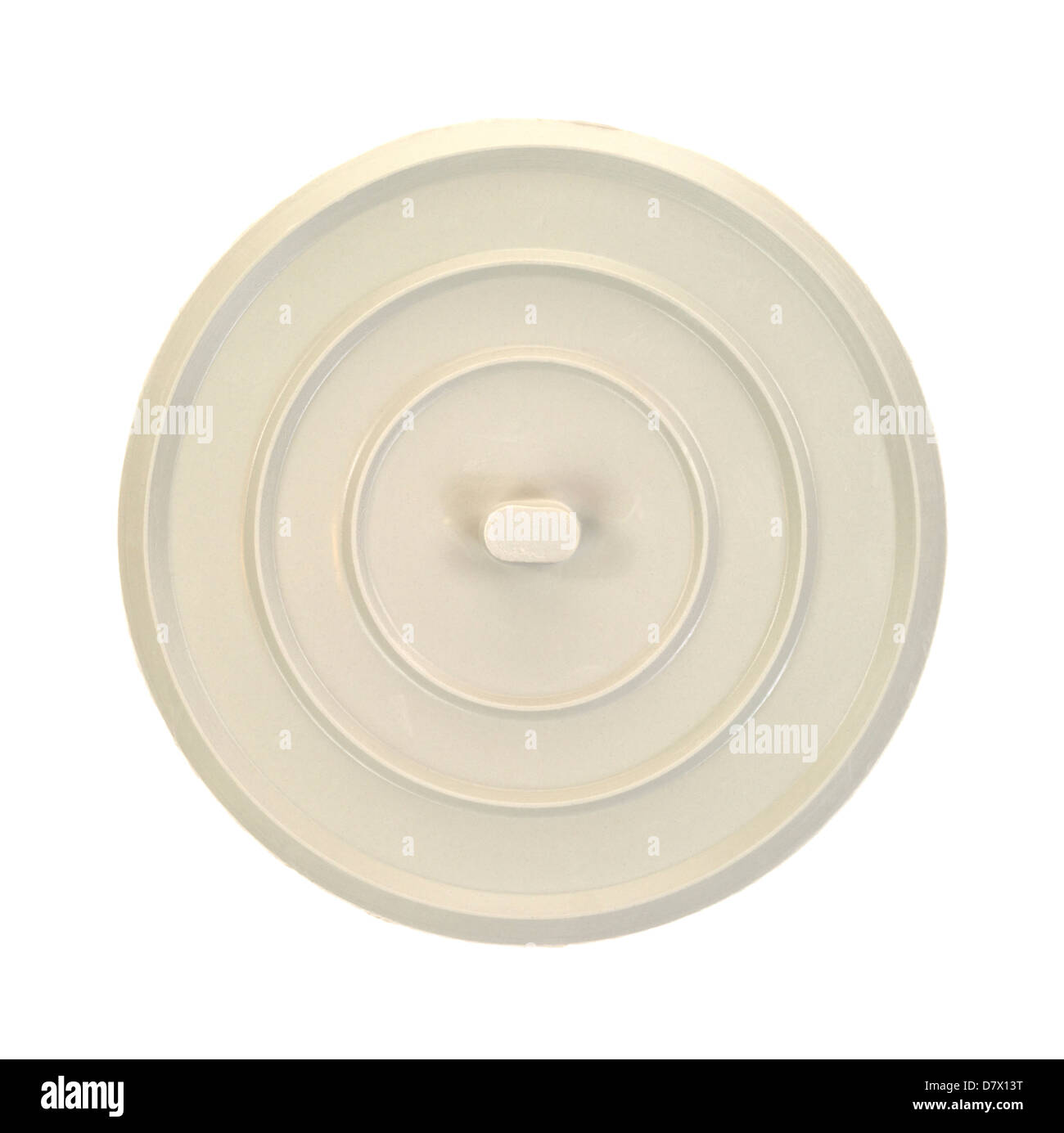 Top view of a rubber sink stopper used to hold water in a basin on a ...