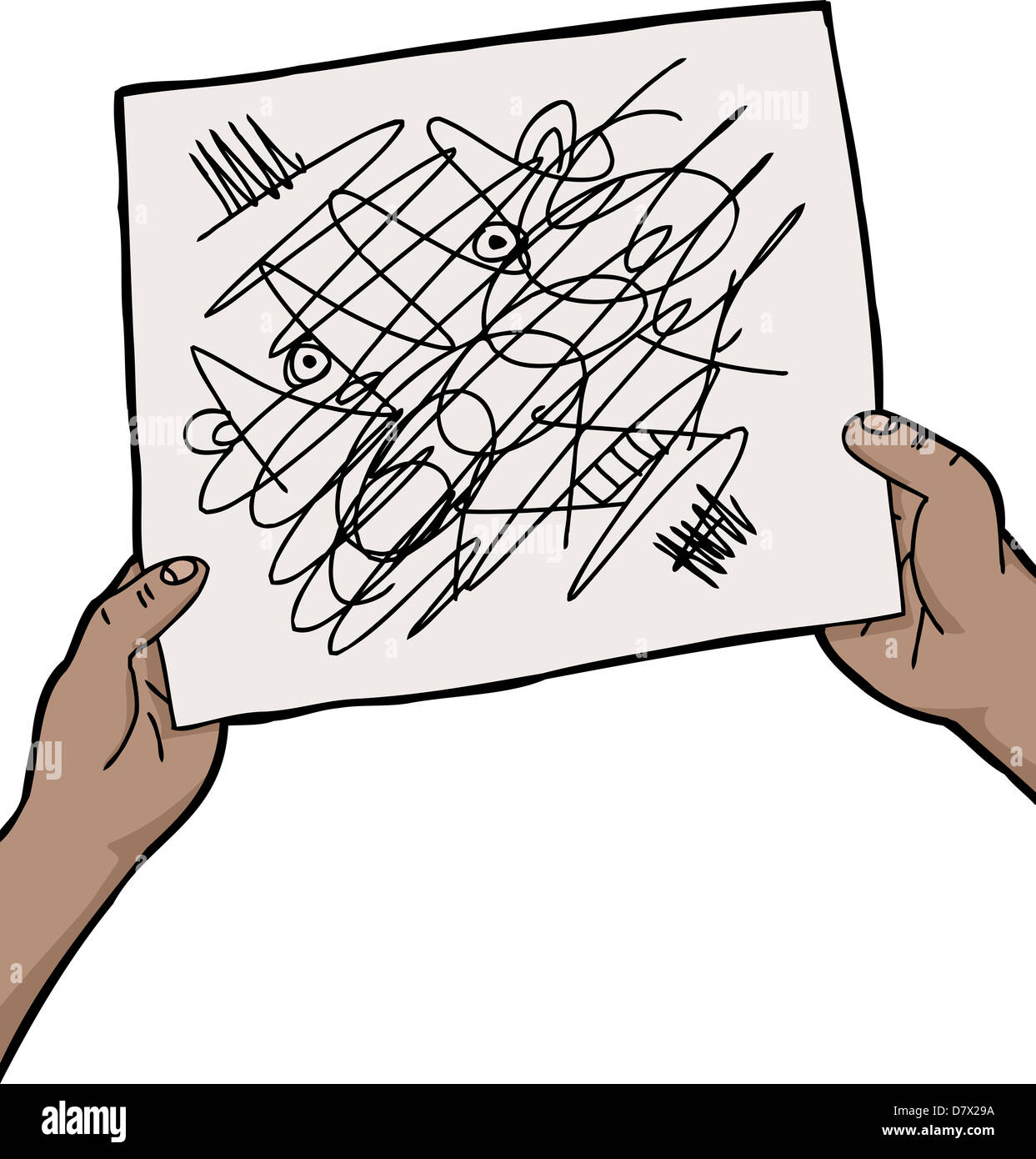 Pair of human hands scribble artwork over white background Stock Photo ...