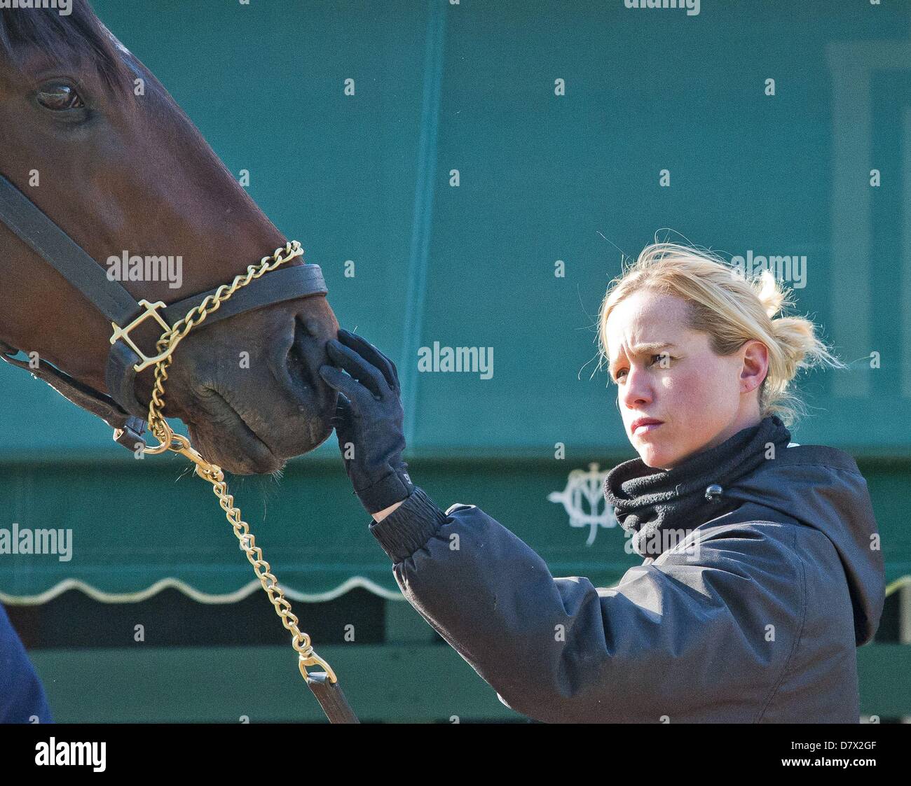 Baltimore, Maryland, USA. 14th May 2013. Exercise rider Jenn Patterson ...