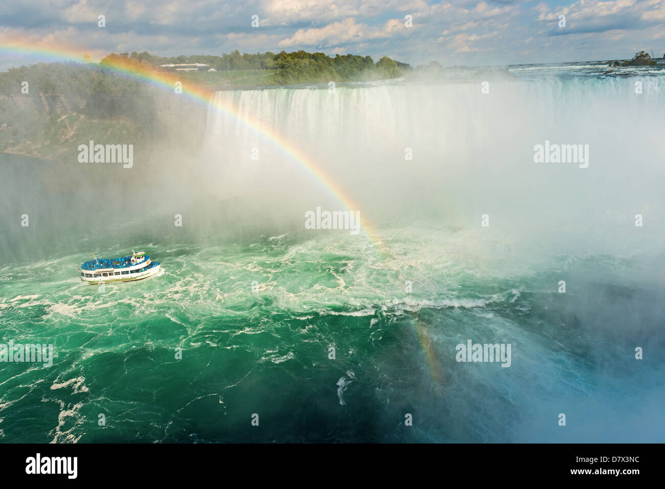 Rainbow rises from the mist at Horseshoe, Niagara Falls, Ontario ...