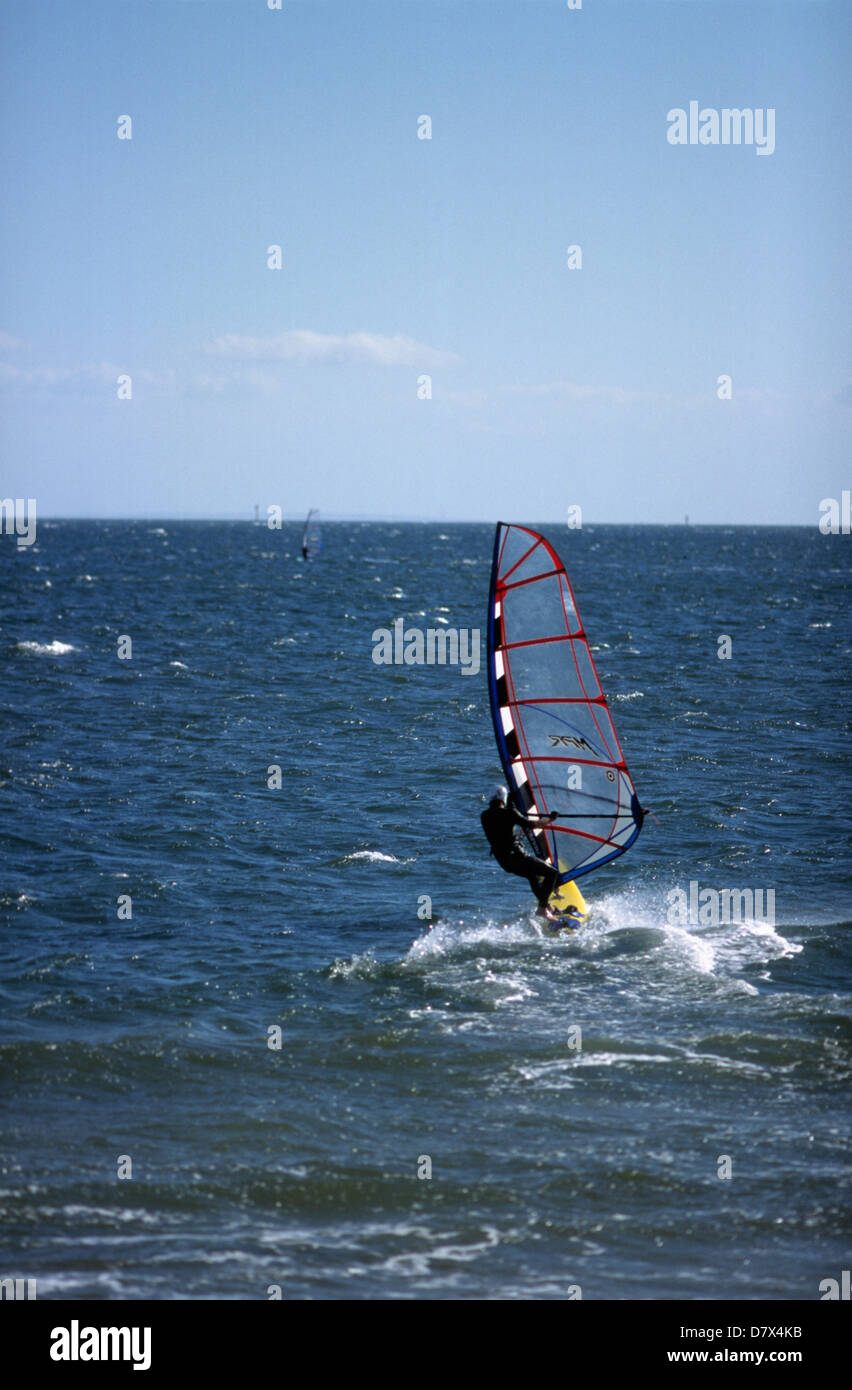 Australia, Victoria, Melbourne, wind surfer in the bay near St Kilda ...