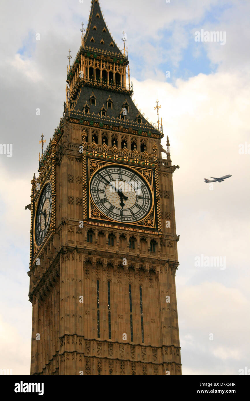 Westminster Tower with Airplane in the horizon Stock Photo - Alamy