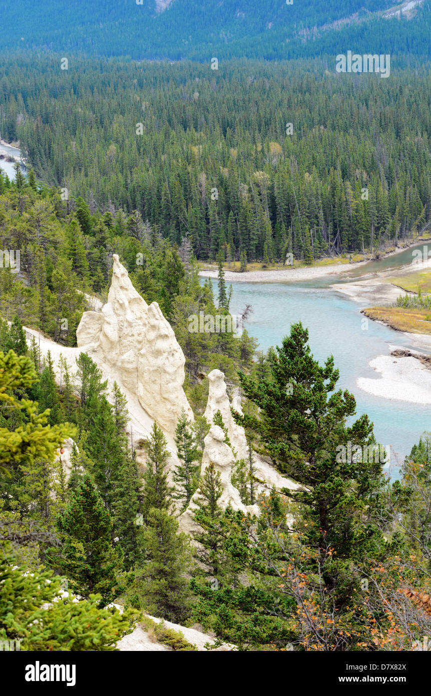 The Hoodoos and the Bow River Banff National Park Alberta Canada Stock ...