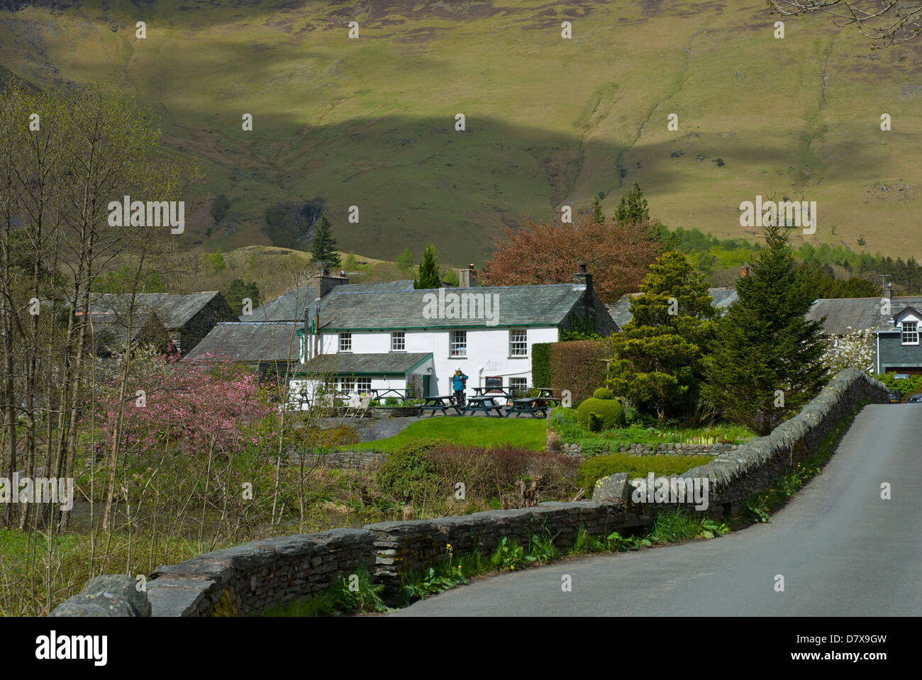 Old bridge over River Derwent at Grange, Borrowdale, Lake District ...