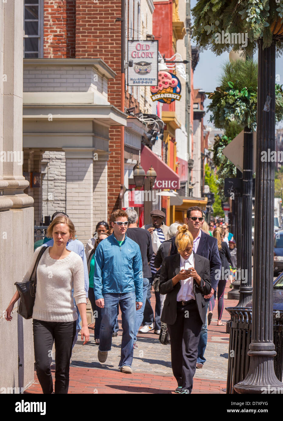 WASHINGTON, DC, USA - People walking on M Street in Georgetown ...