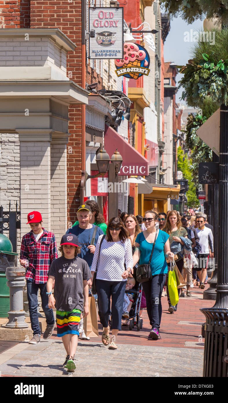 WASHINGTON, DC, USA - People walking on M Street in Georgetown ...
