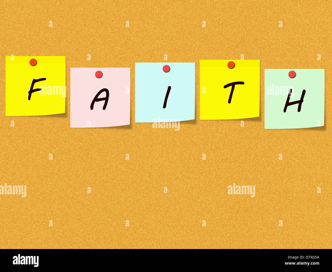Colorful Sticky Notes on Corkboard spell out the word FAITH making a ...