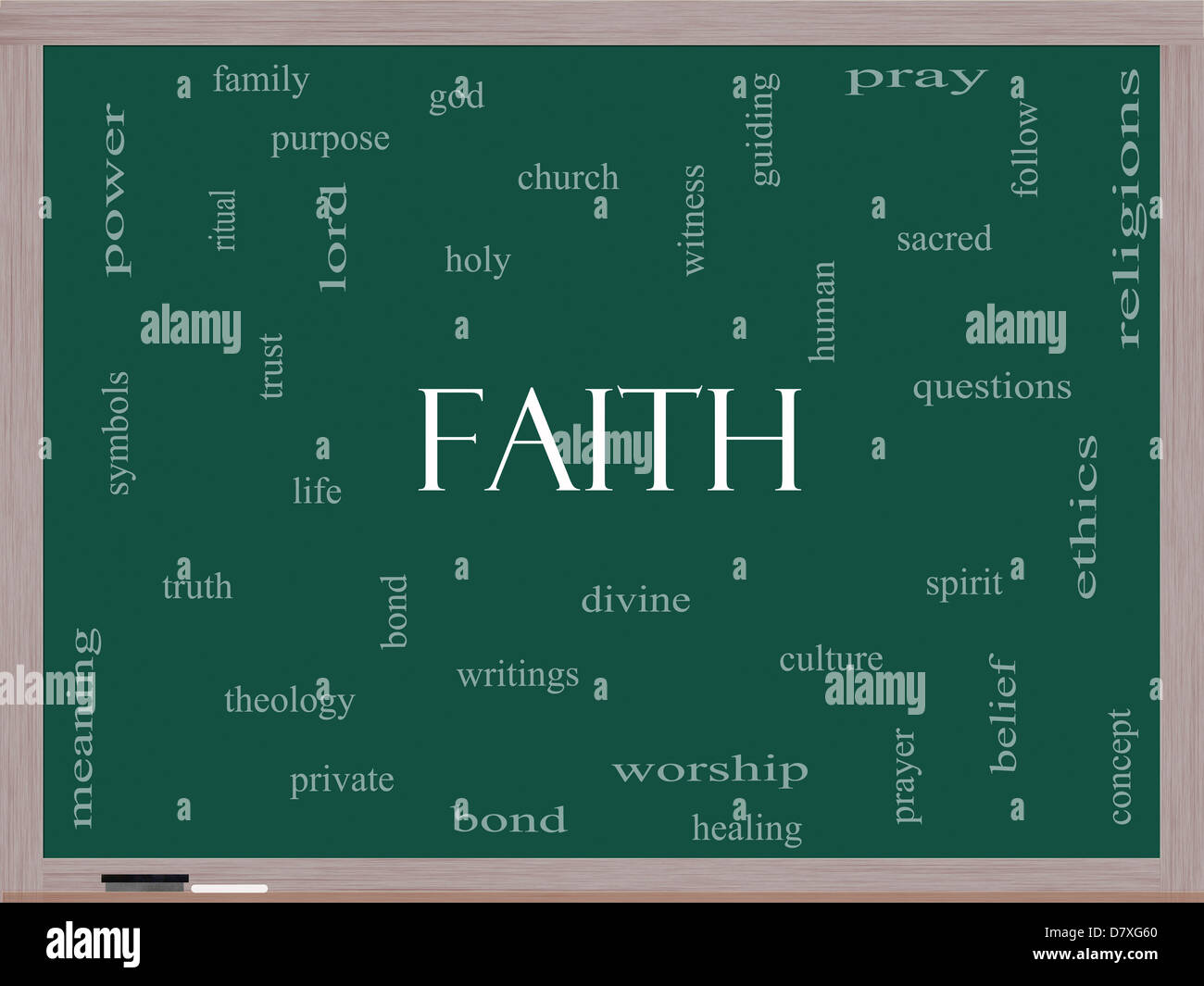 Faith Word Cloud Concept on a Blackboard with great terms such as power ...