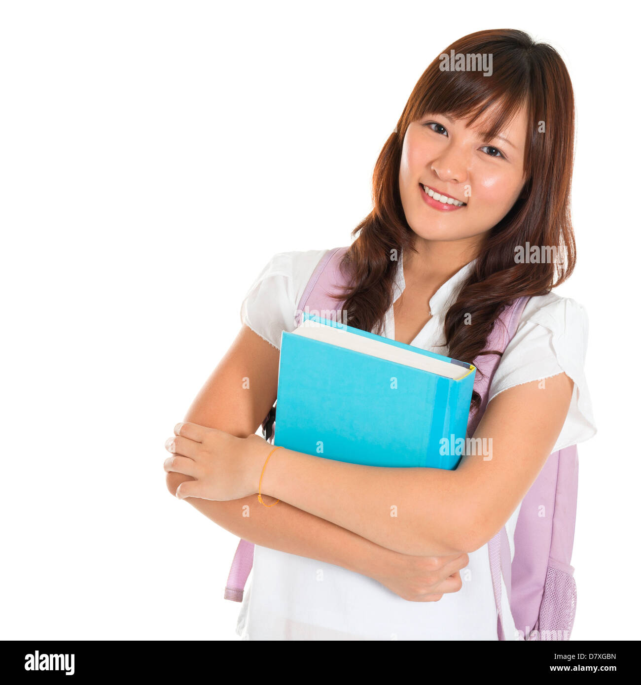 Portrait of smiling Asian university student isolated on white ...