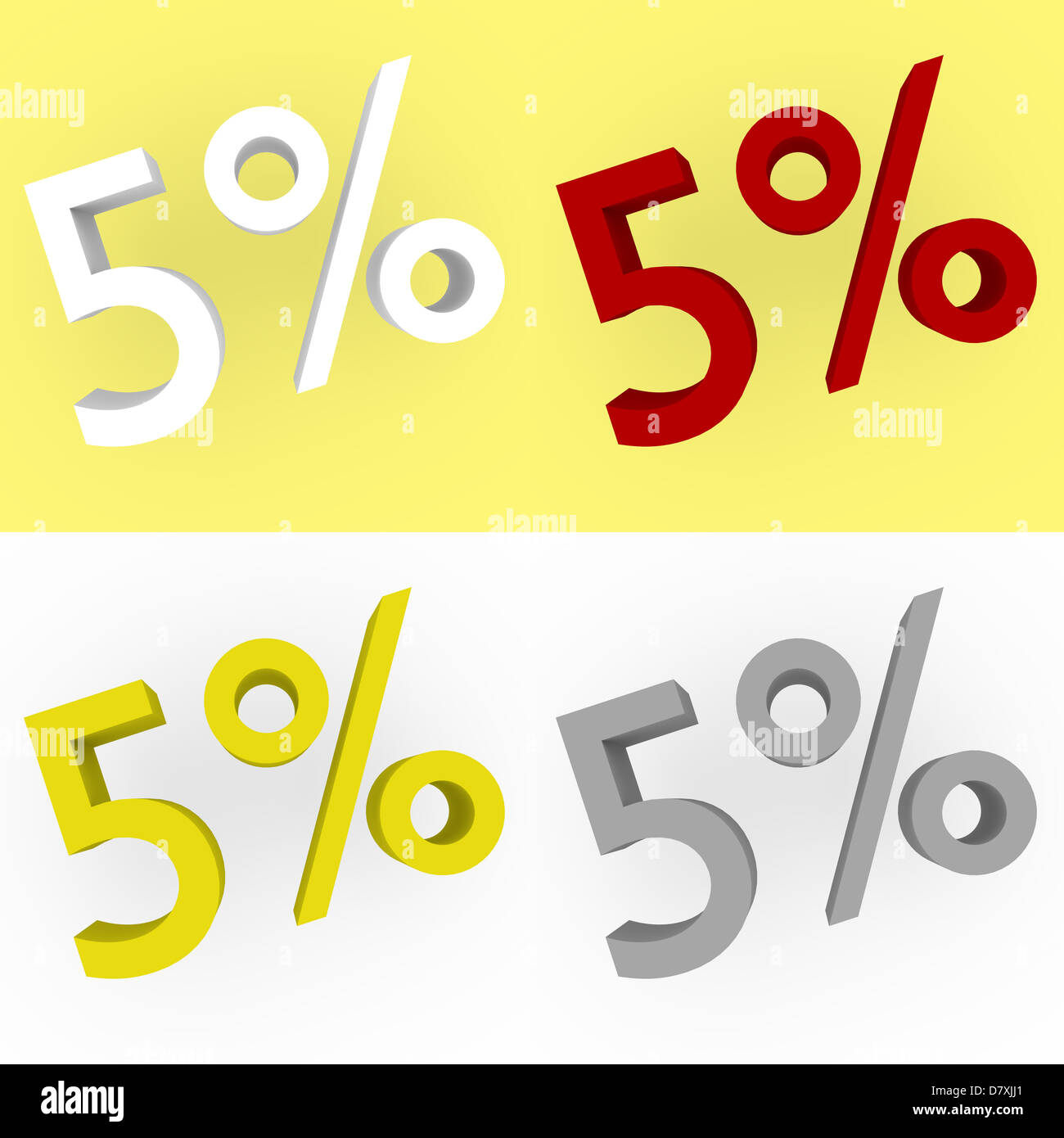 3d Render 5 percent in white, red, silver and gold Stock Photo - Alamy