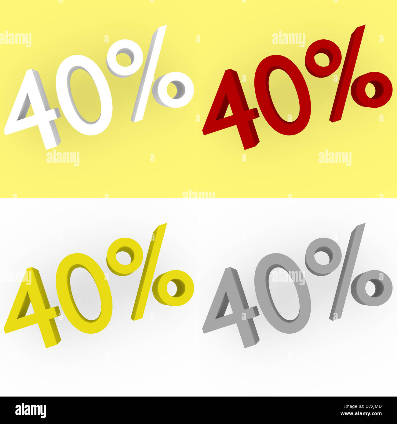 3d Render 40 percent in white, red, silver and gold Stock Photo - Alamy