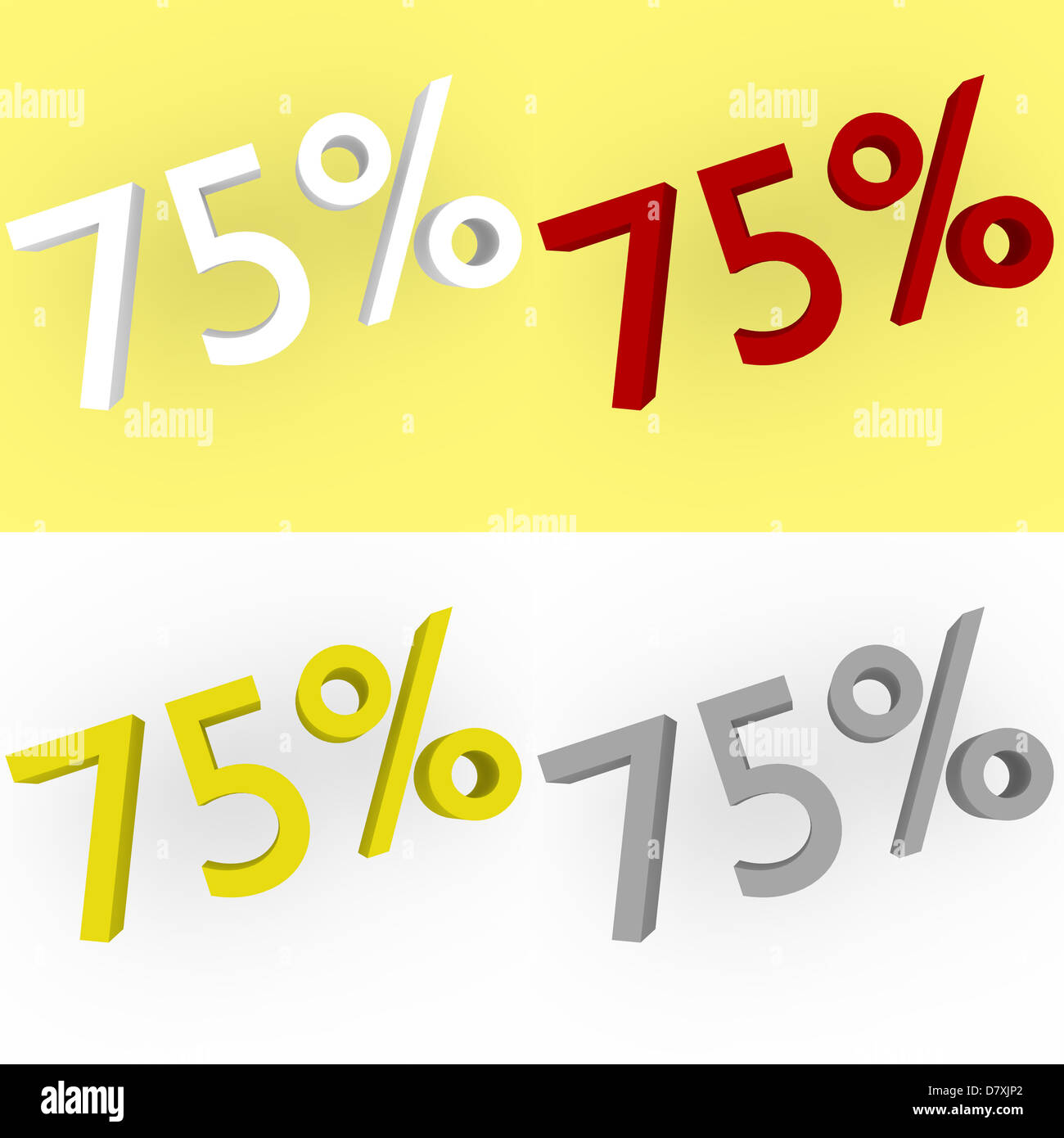 3d Render 75 percent in white, red, silver and gold Stock Photo - Alamy