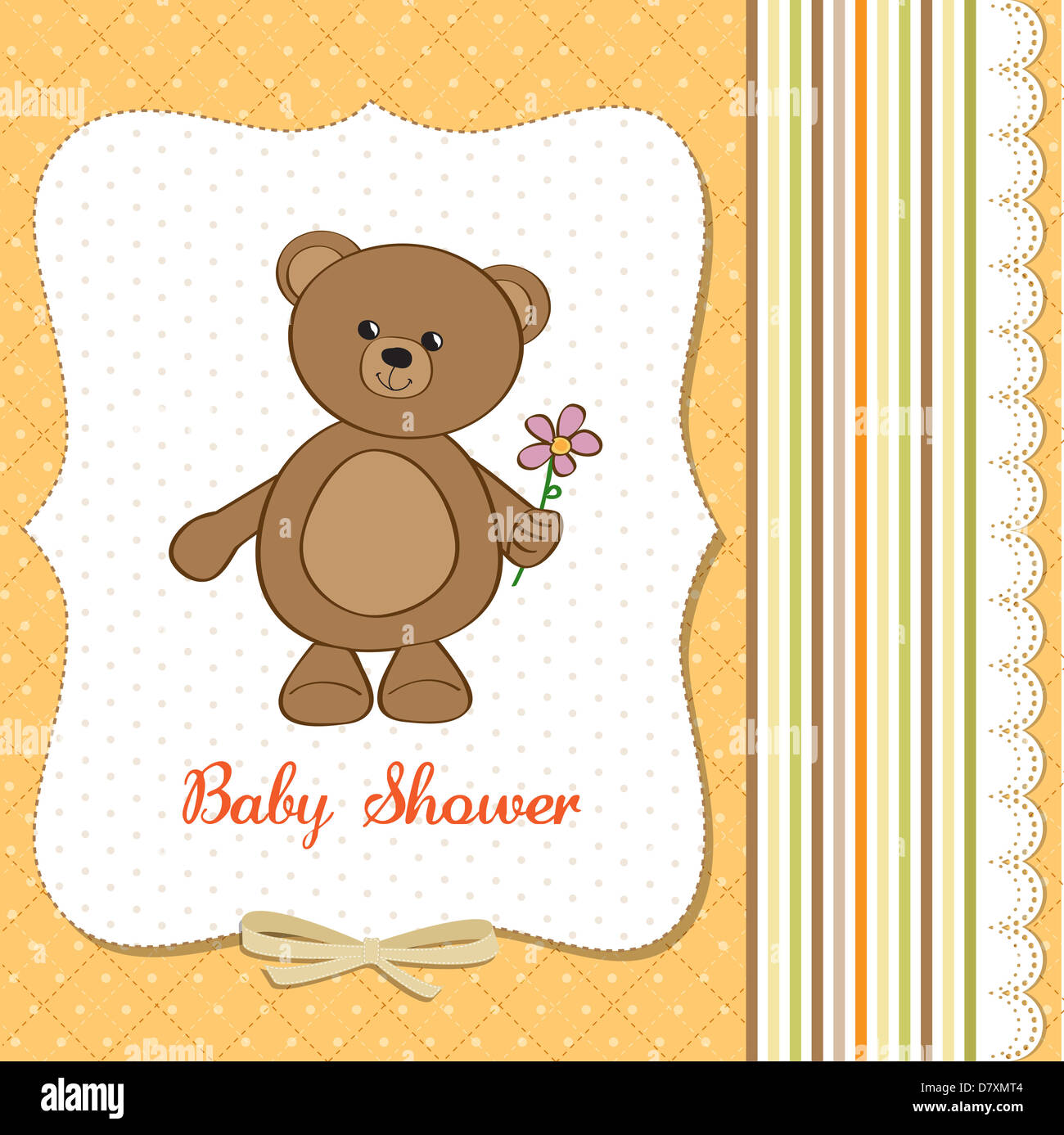 baby shower card with teddy bear toy, vector illustration Stock Photo ...