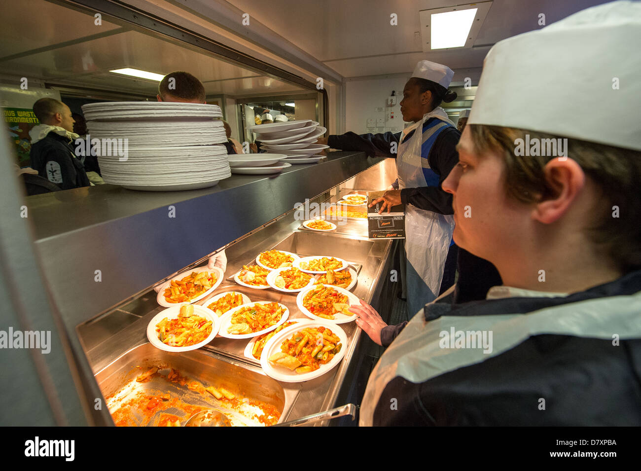 Crew Sailors eating food during Action messing and Emergency Stations ...