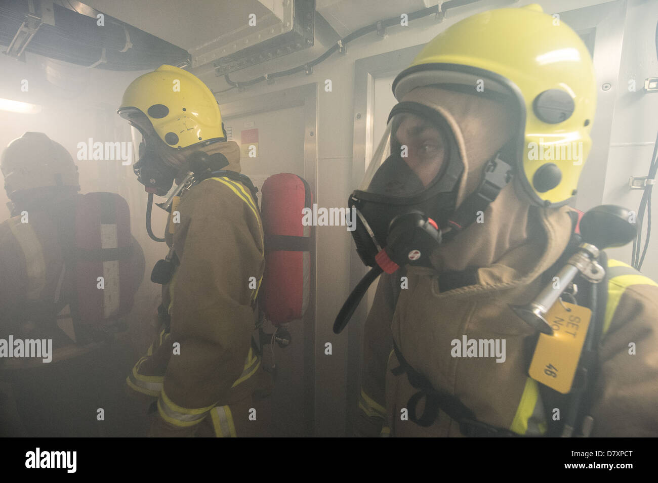 Ships Damage Control Exercise onboard Royal Navy Type 45 destroyer HMS ...