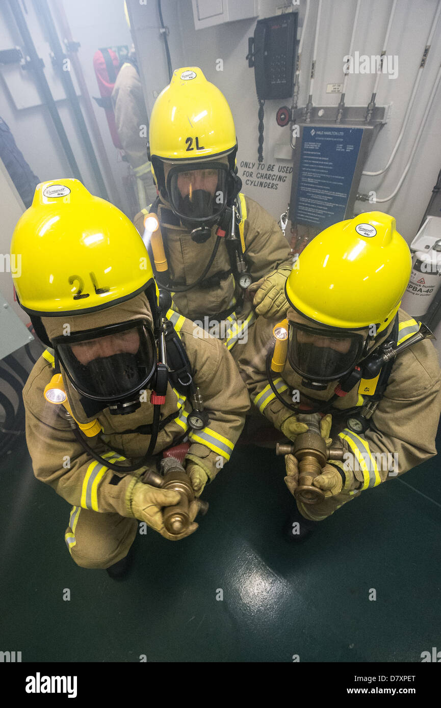 Ships Damage Control Exercise onboard Royal Navy Type 45 destroyer HMS ...
