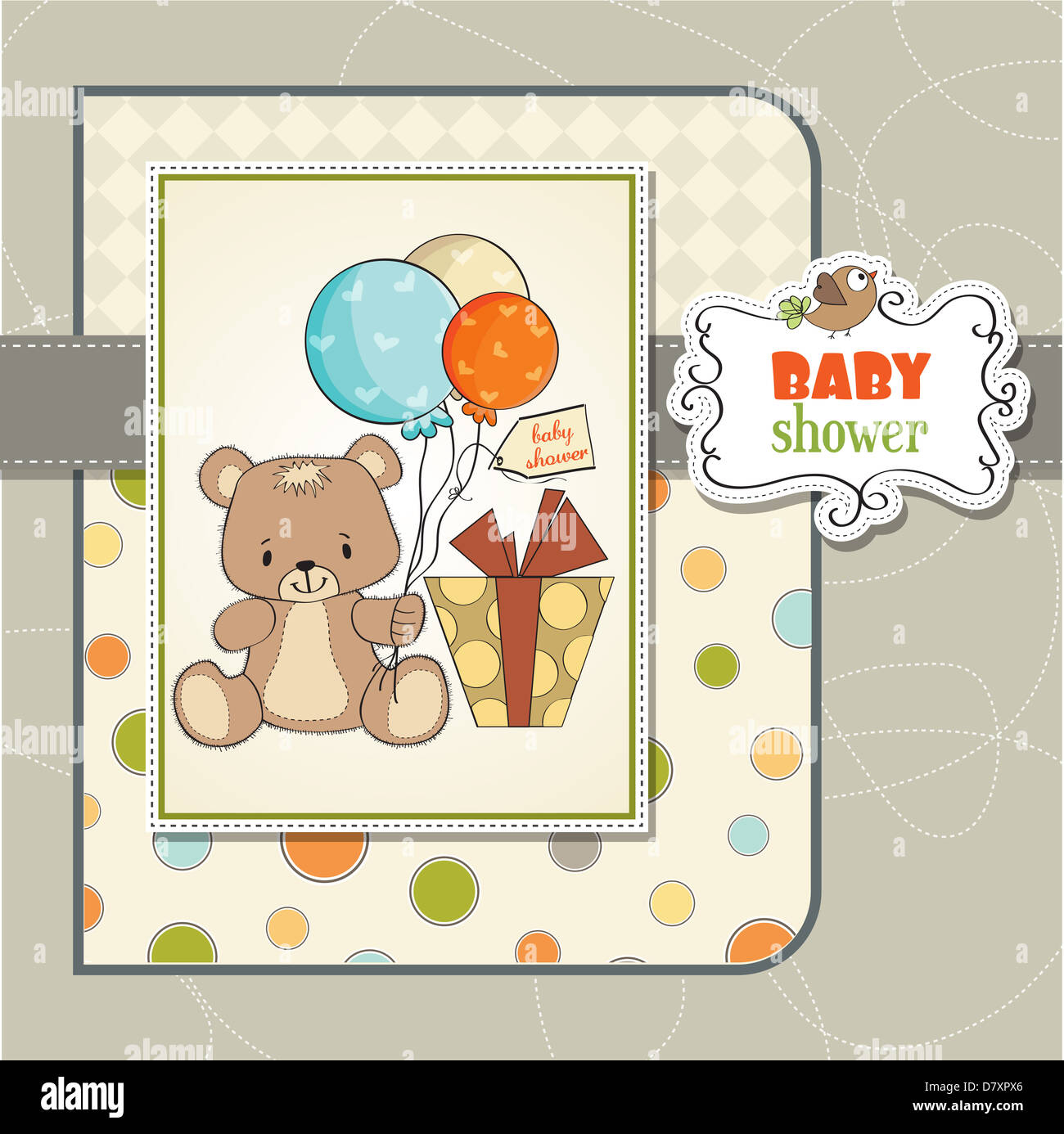 baby shower card with cute teddy bear Stock Photo - Alamy