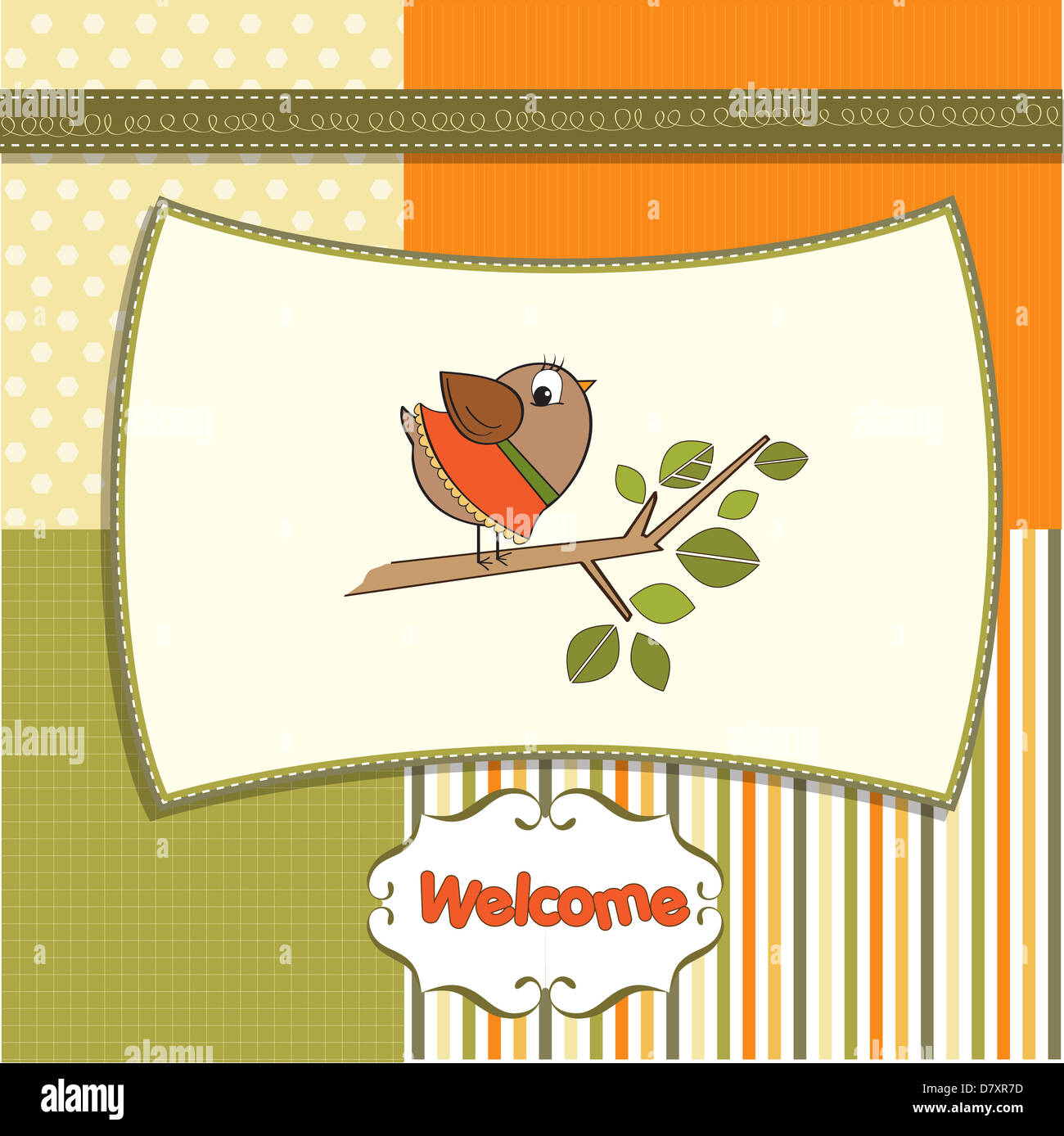 welcome baby card with funny little bird, vector Stock Photo - Alamy
