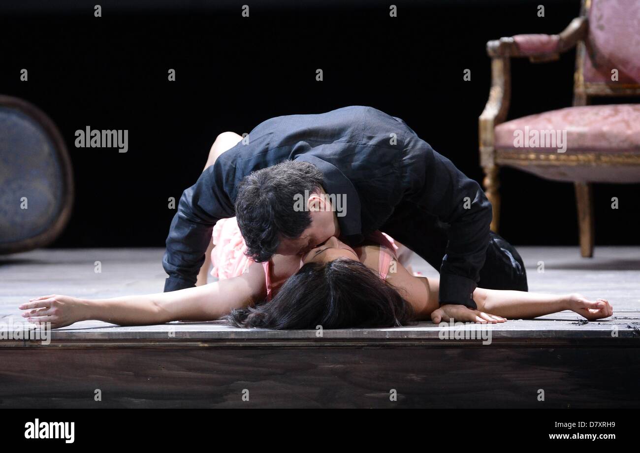Anna Netrebko (bottom), as Donna Anna, and Erwin Schrott (top), as Don Giovanni, are seen during ...
