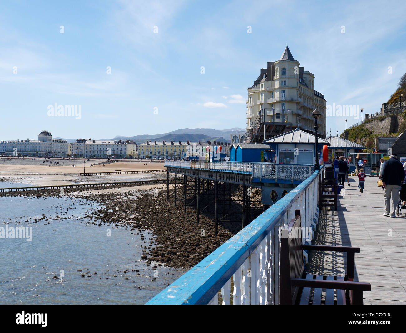 View from pier with Grand Hotel towards the promenade in Llandudno ...