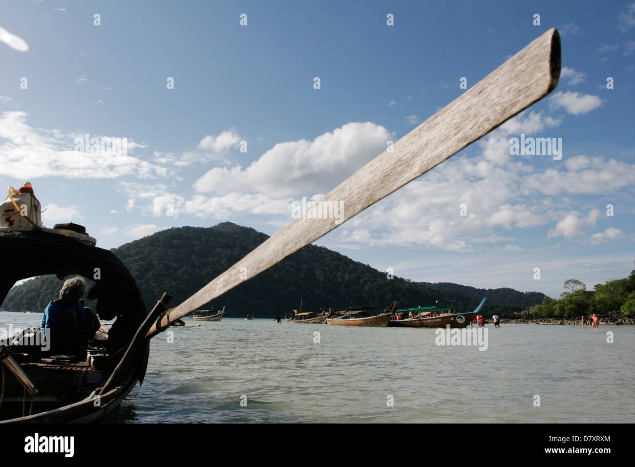 The boat of an old Moken sea nomad woman near the park headquarters ...
