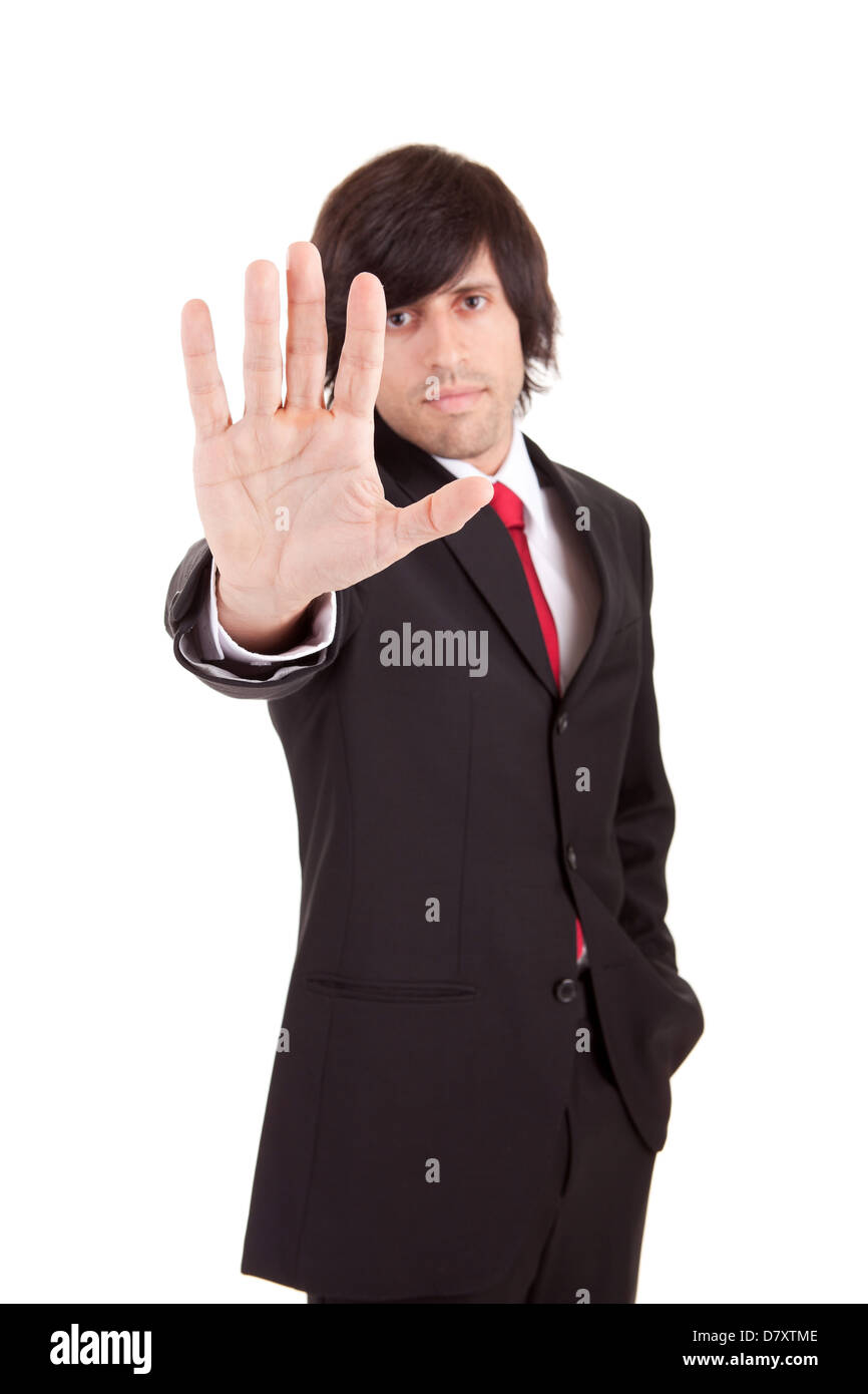 Business man making stop sign, isolated Stock Photo - Alamy
