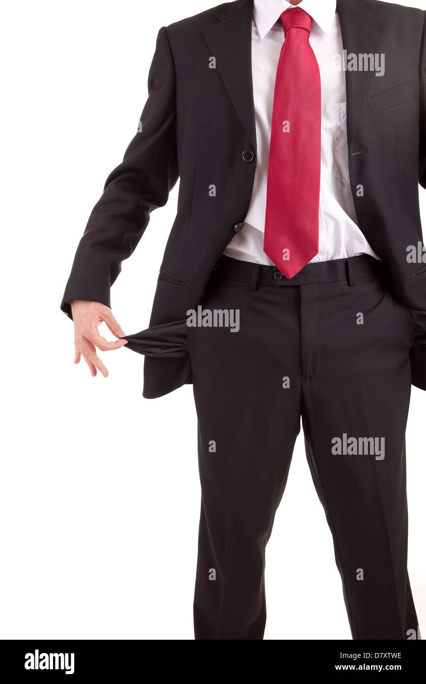 Man holding empty pocket, isolated over white background Stock Photo ...