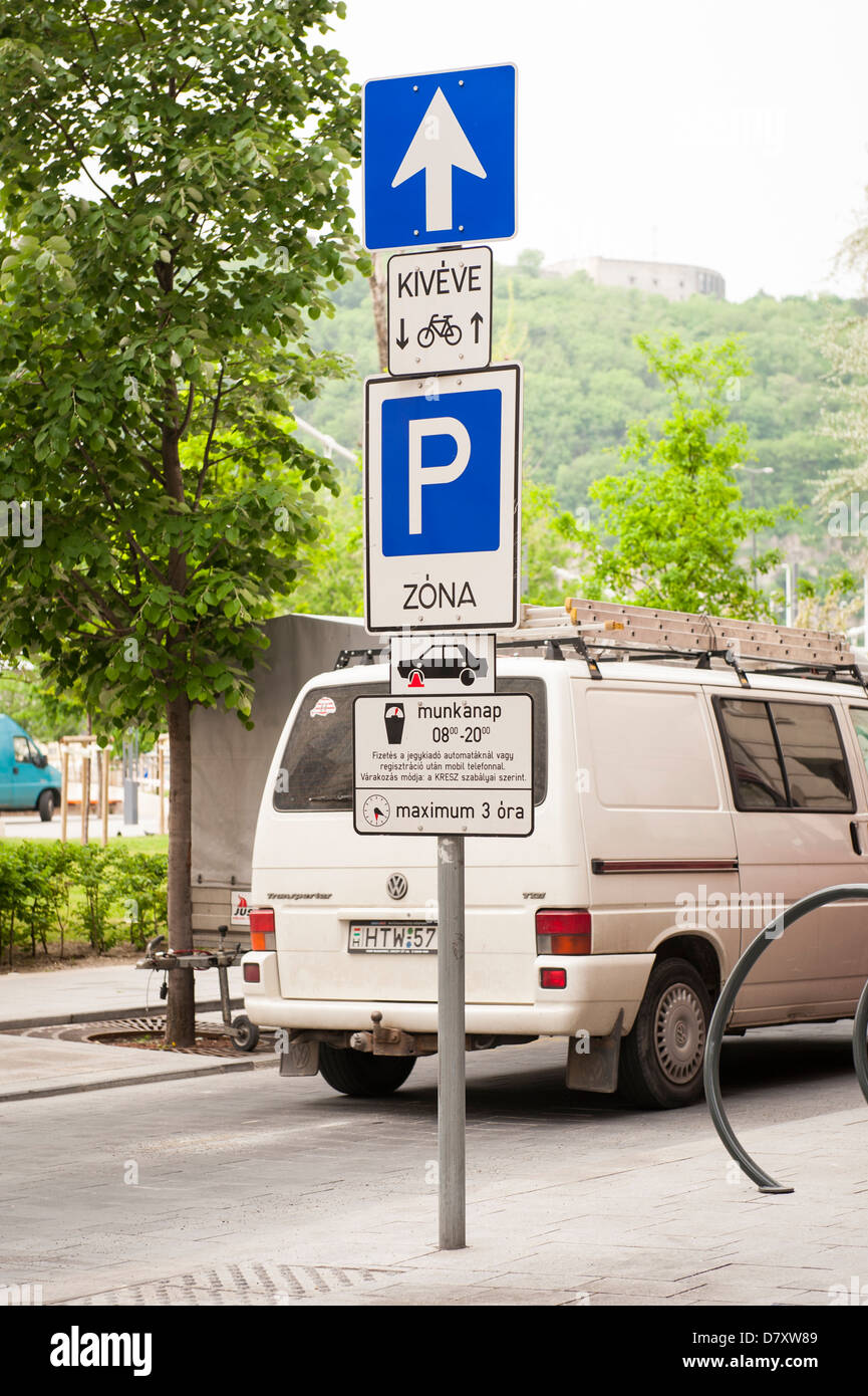 Budapest Hungary Hungarian road signs parking zone meters one way ...