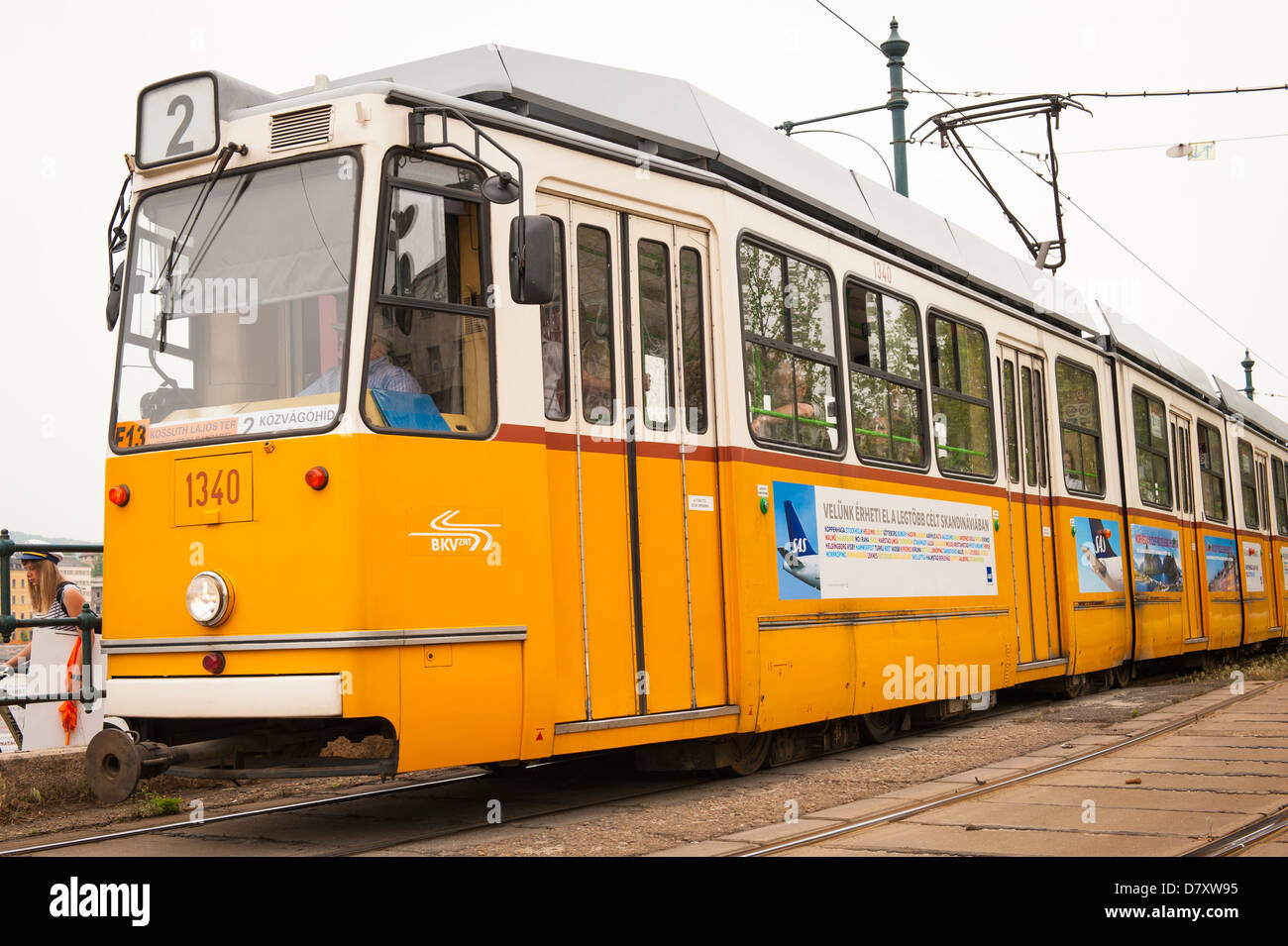 Budapest Hungary no 2 yellow tram tramcar streetcar trolley trolleycar ...