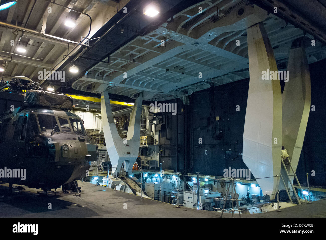 Main Aircraft Hangar onboard Royal Navy Aircraft Carrier HMS ...