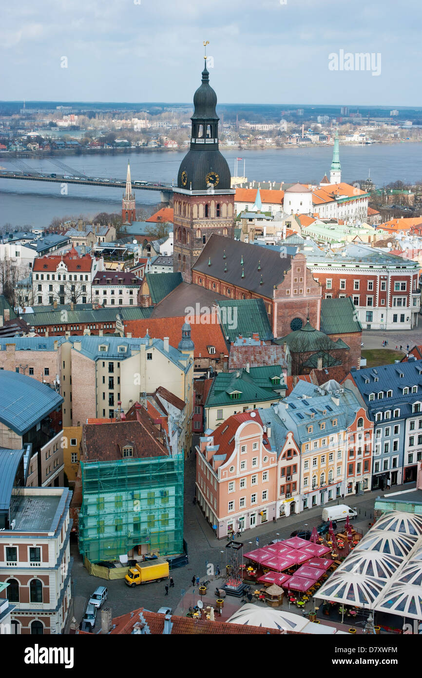 Roofs, windows, walls, and pipes of the old public domain European Riga ...