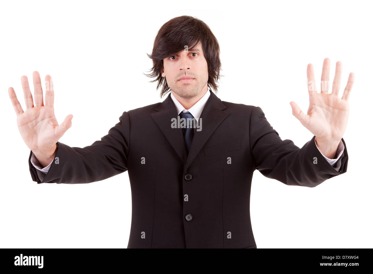 Business man making stop sign, isolated Stock Photo - Alamy