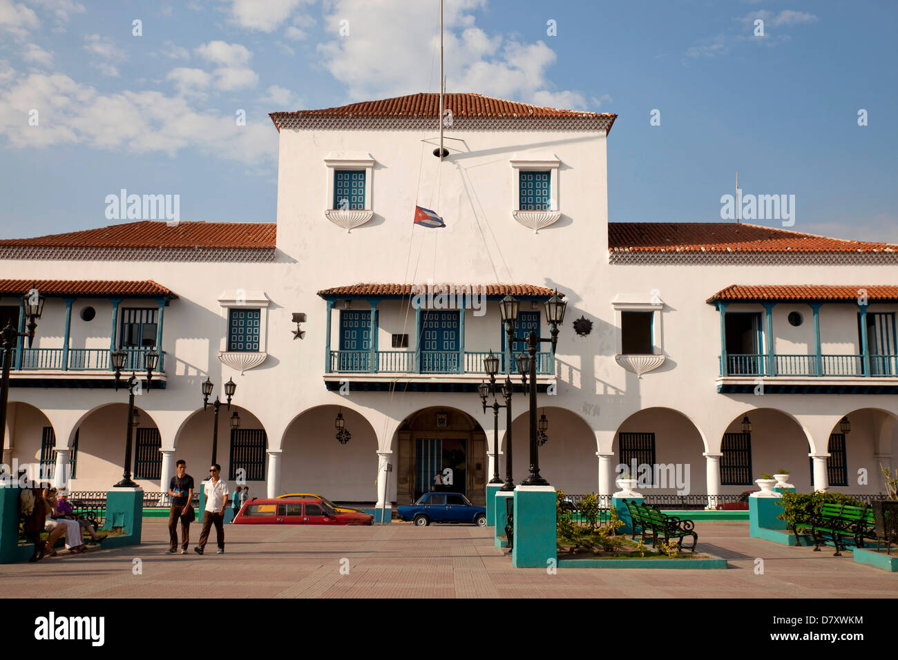 the central square Parque Cespedes with the City Hall in Santiago de ...