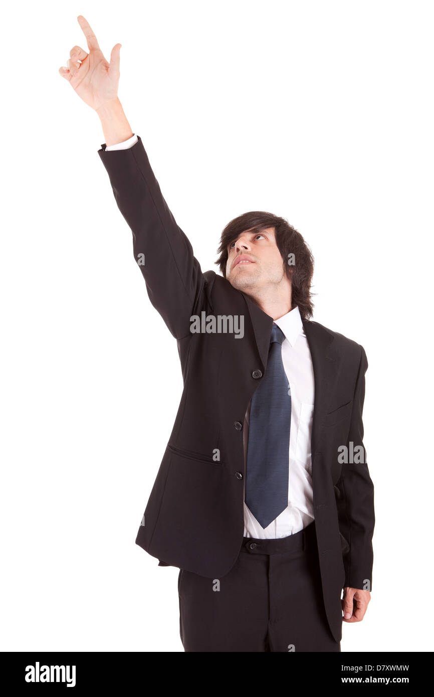 Young businessman pressing key, isolated over white Stock Photo - Alamy