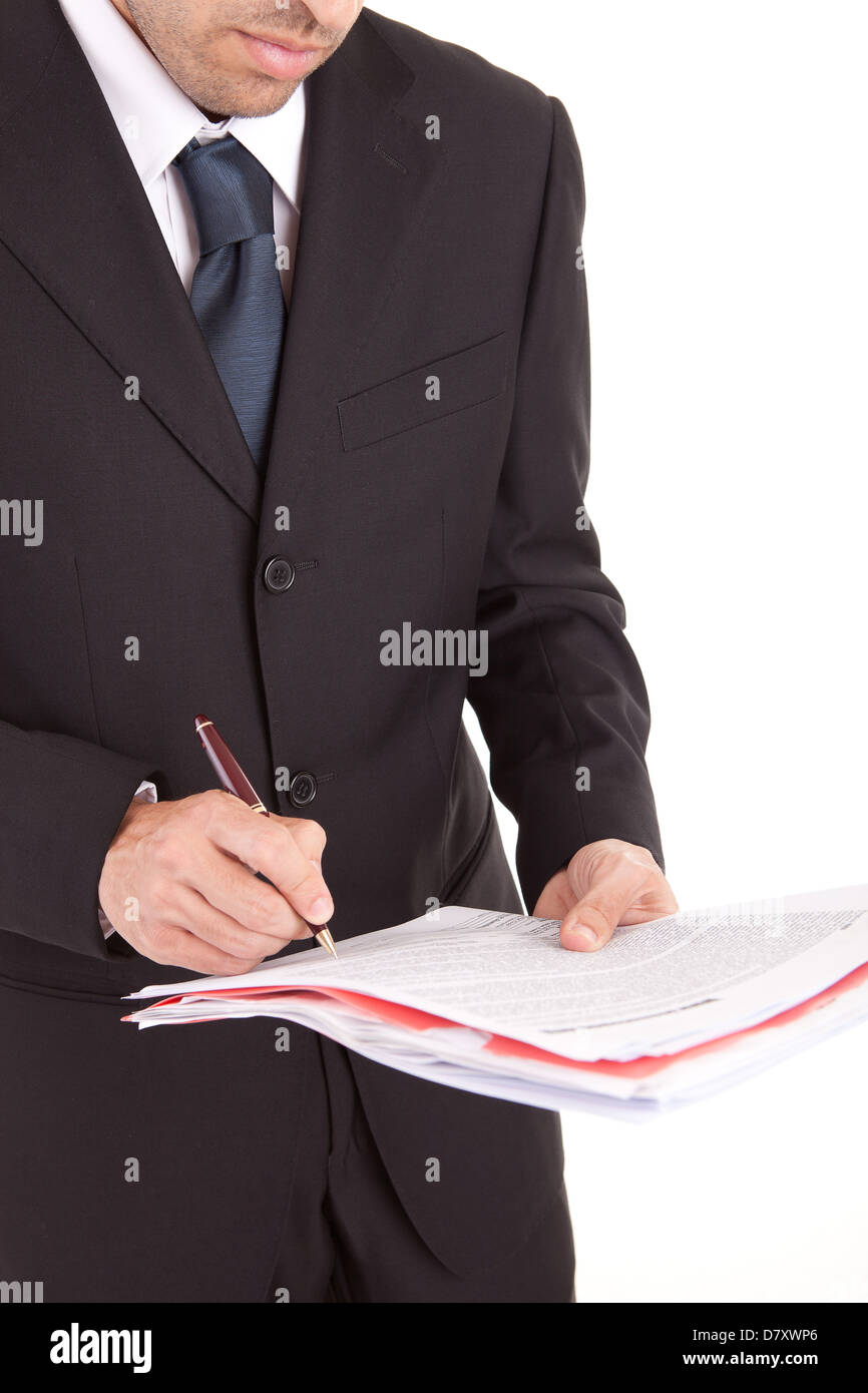 Business man signing document, isolated over white Stock Photo - Alamy