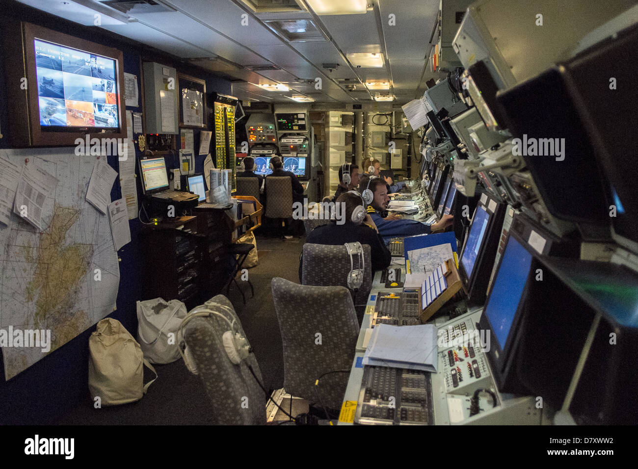 Royal Navy operators inside the main operations room onboard HMS ...