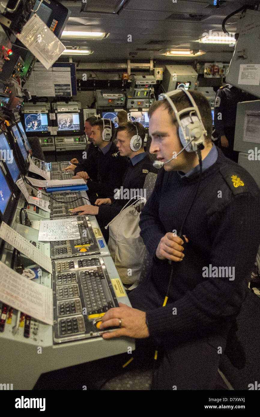 Royal Navy operators inside the main operations room onboard HMS ...