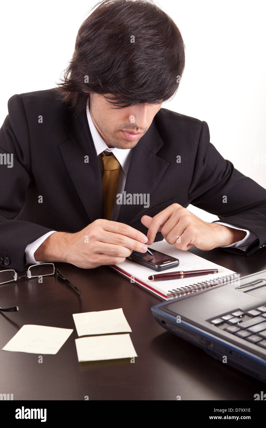 Young business man at work, isolated over white Stock Photo - Alamy