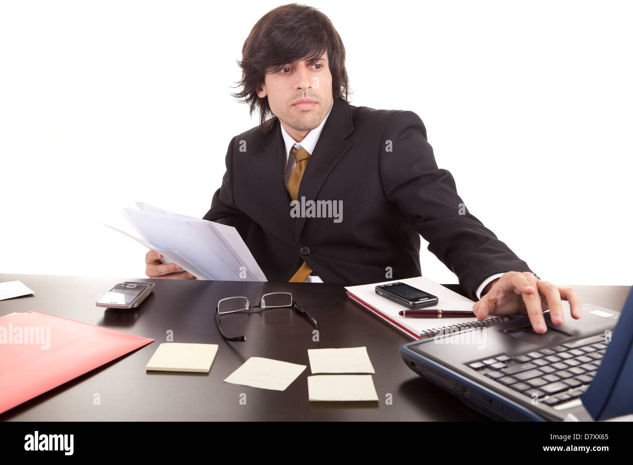 Young business man at work, isolated over white Stock Photo - Alamy