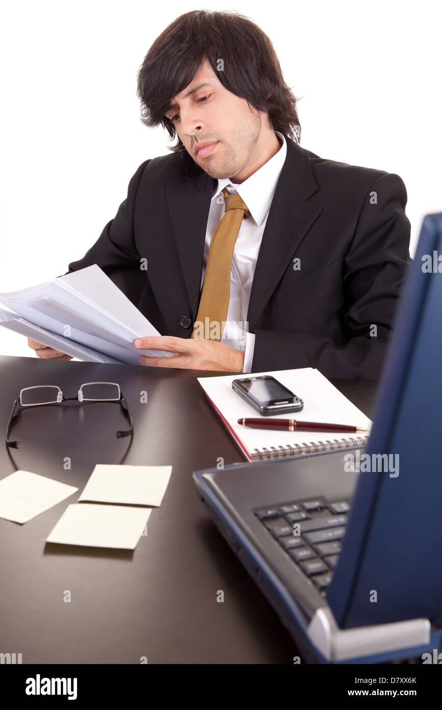 Young business man at work, isolated over white Stock Photo - Alamy