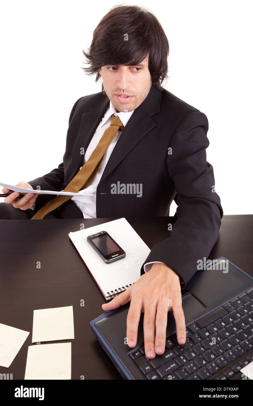 Young business man at work, isolated over white Stock Photo - Alamy